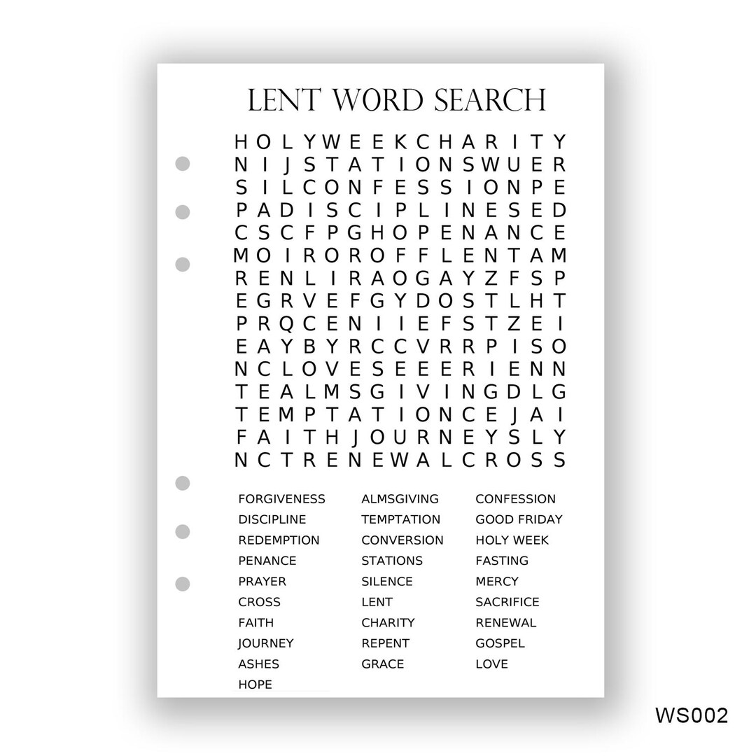 Lent Word Search, Easter Journaling Page, Christian Planner, Catholic ...