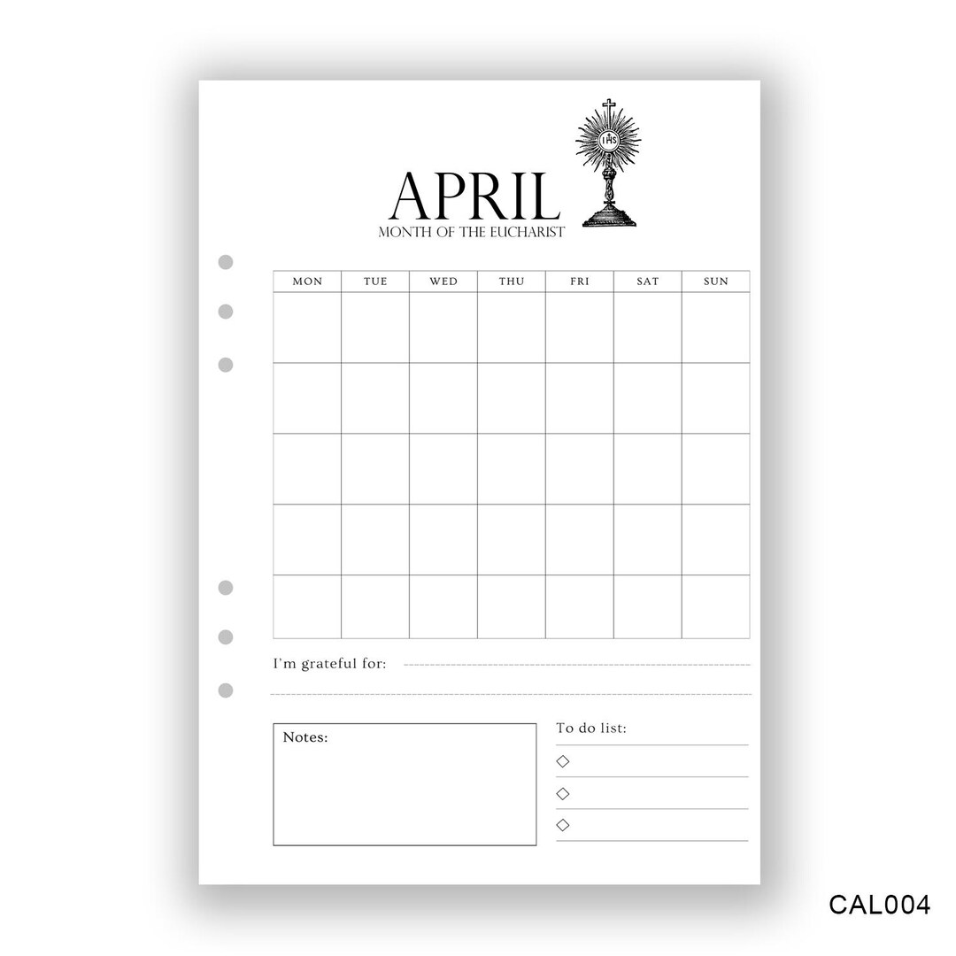 April, Journaling Calendar Page, Christian Planner, Catholic Planner ...
