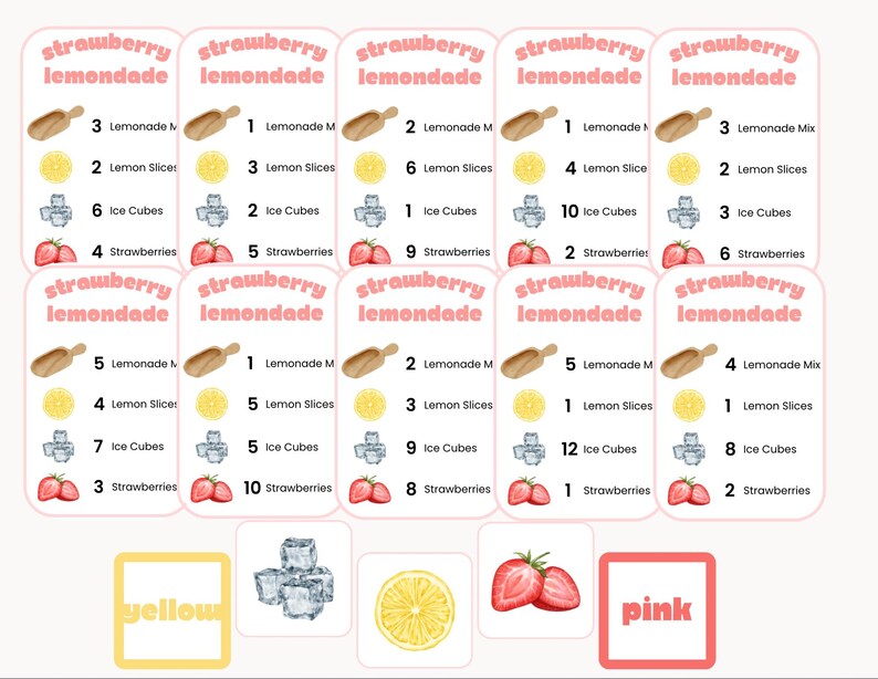 Strawberry Lemonade Sensory Bin Cards *digital Download - Etsy
