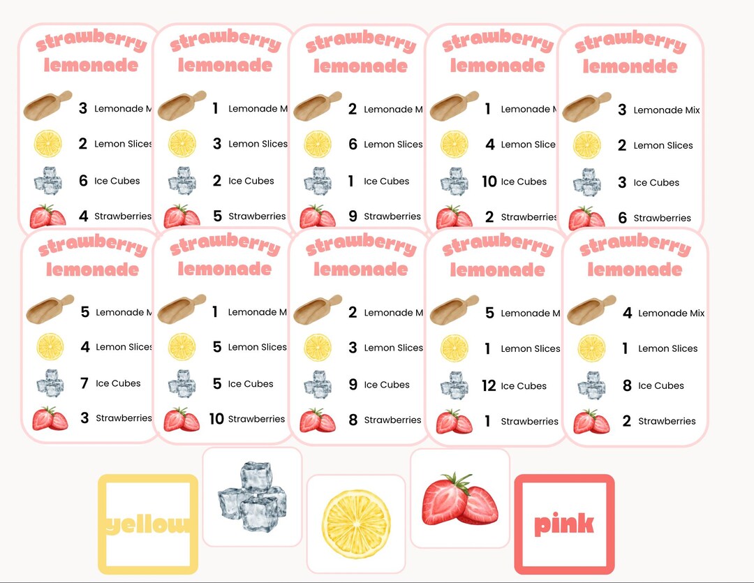 Strawberry Lemonade Sensory Bin Cards *digital Download - Etsy