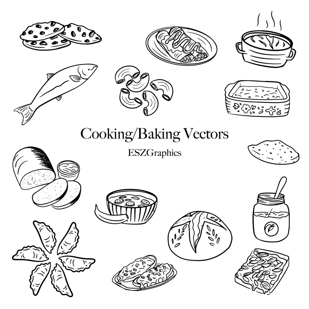 Cooking & Baking Vector Line Drawings - Etsy