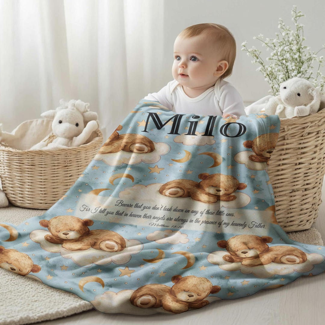 Personalized Sleeping Teddy Bears Plush Blanket, Matthew 18:10 - Etsy
