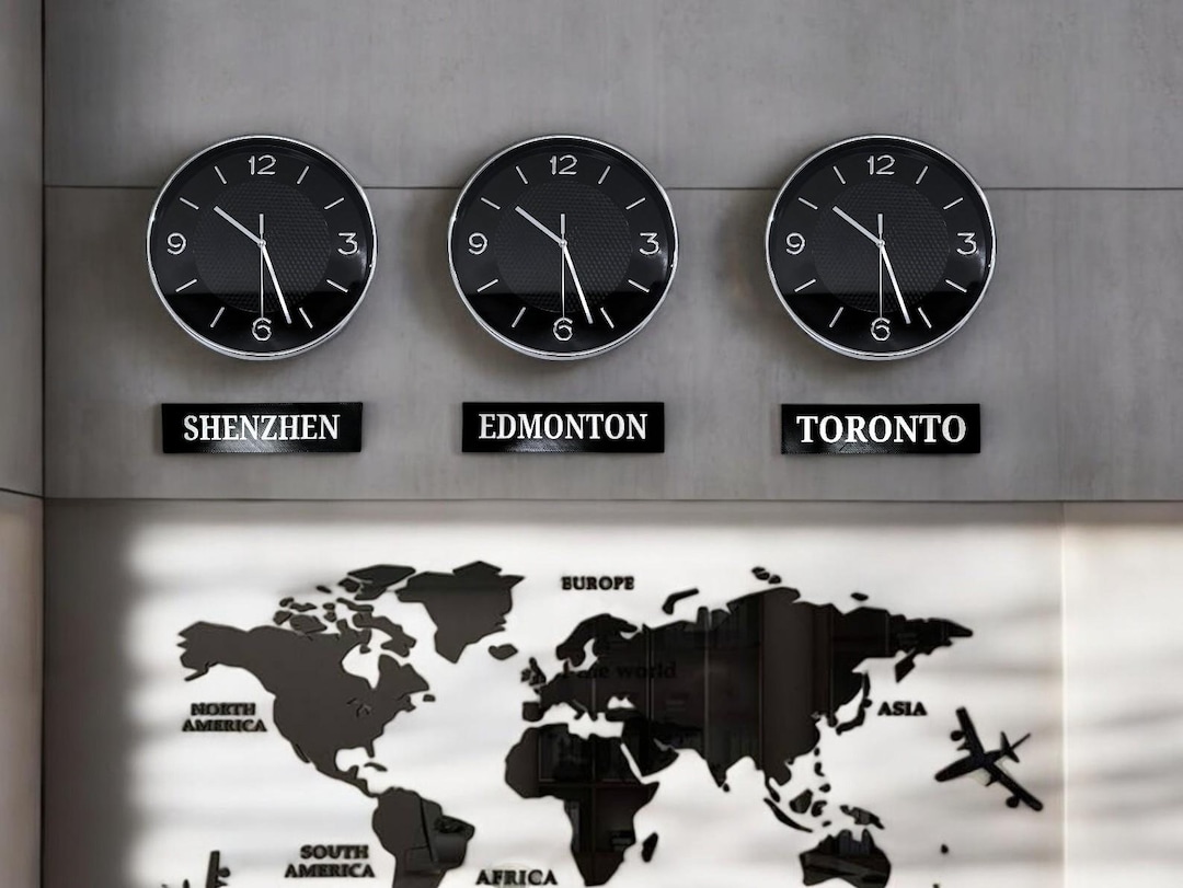 Clock Included World Name Cities Signs | Multiple Colors Modern Custom ...