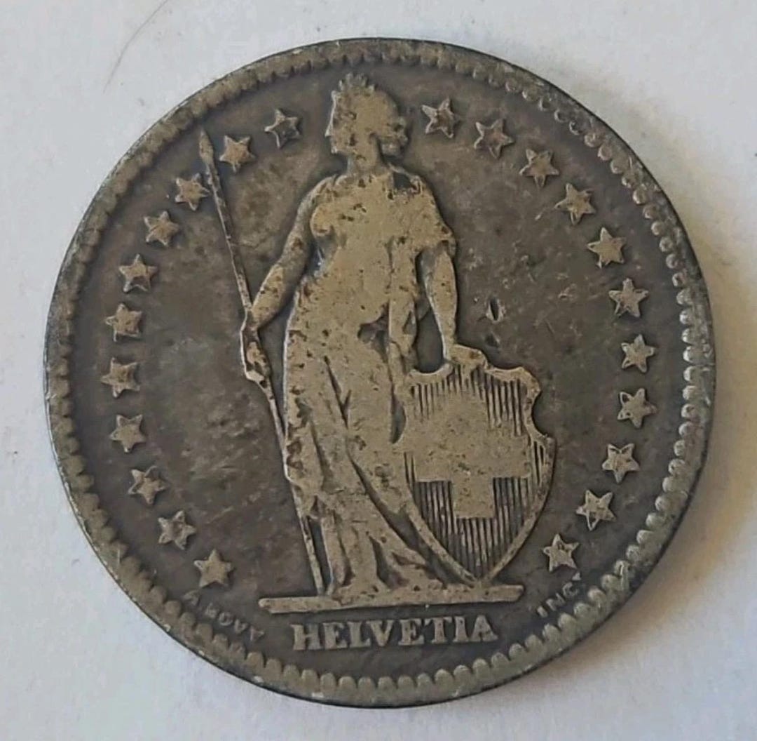 1875 B Switzerland 2 Francs Helvetia FOREIGN SILVER Coin • 83.5% Pure ...