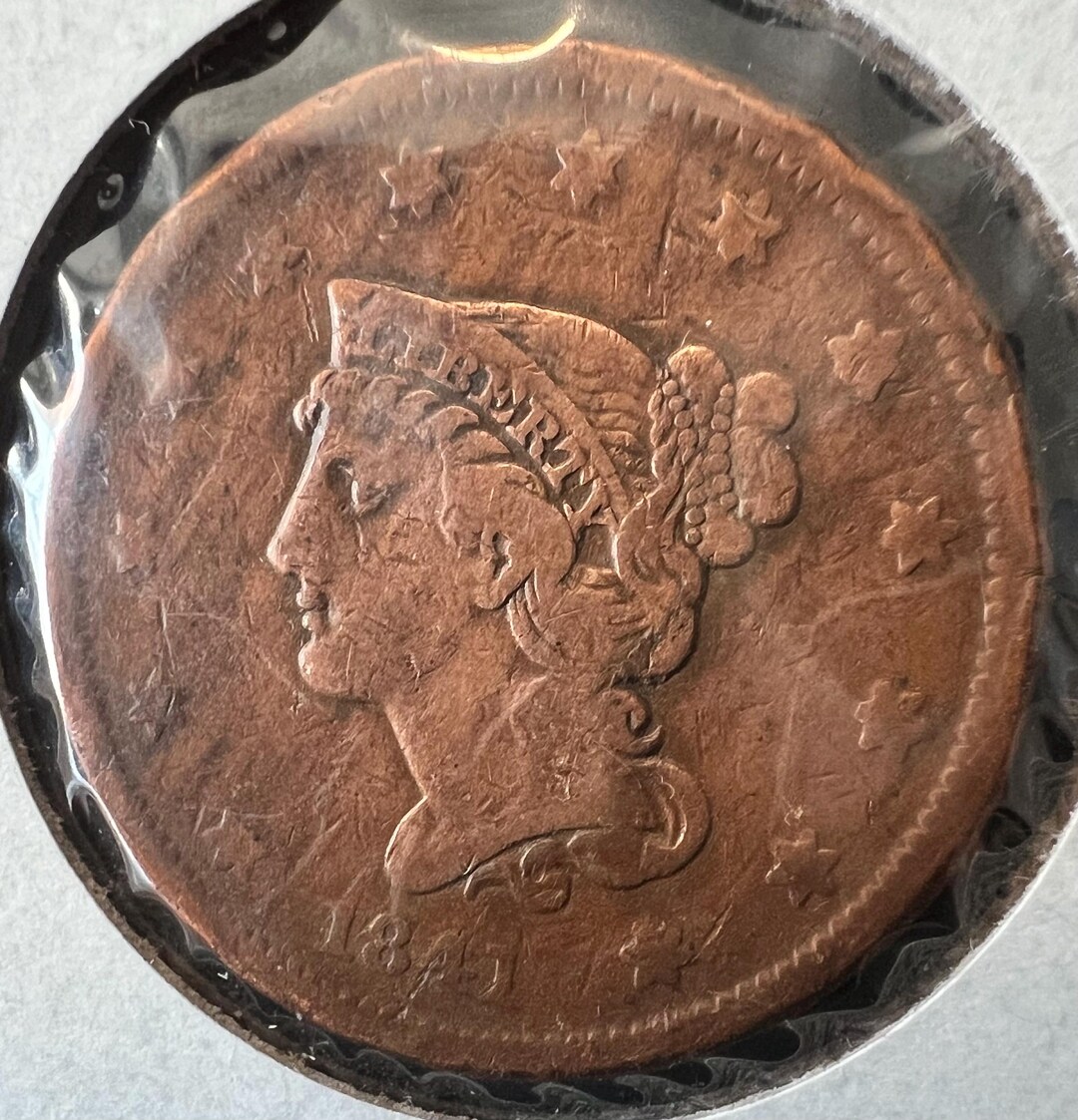 1841 Braided Hair Large Cent Penny • Small Date Variety • Ungraded VF ...
