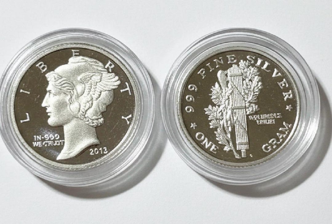 SET OF 2 Mercury Dime Silver Rounds, 15mm • 1 Gram Pure Silver (.999 ...