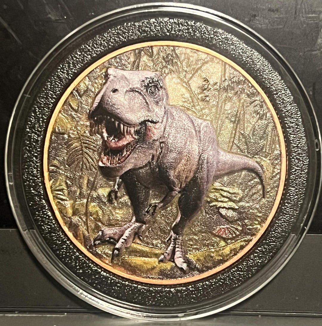 Jurassic Park T-rex Dinosaur 3D Ultra High Relief Coin • 1 Oz Pure ...