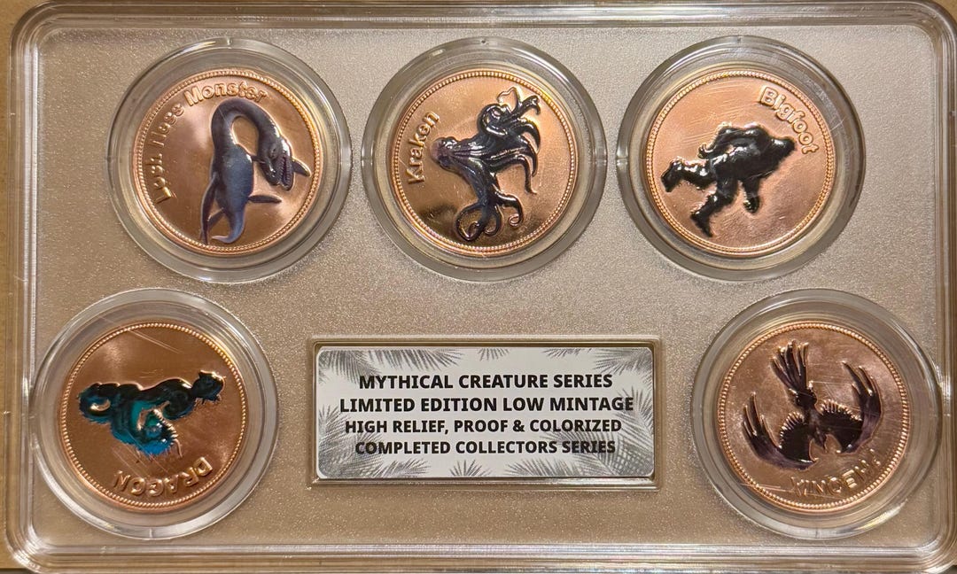 COMPLETE SET of 5 • Mythical Creature Series Copper Rounds • 1 Oz Pure ...