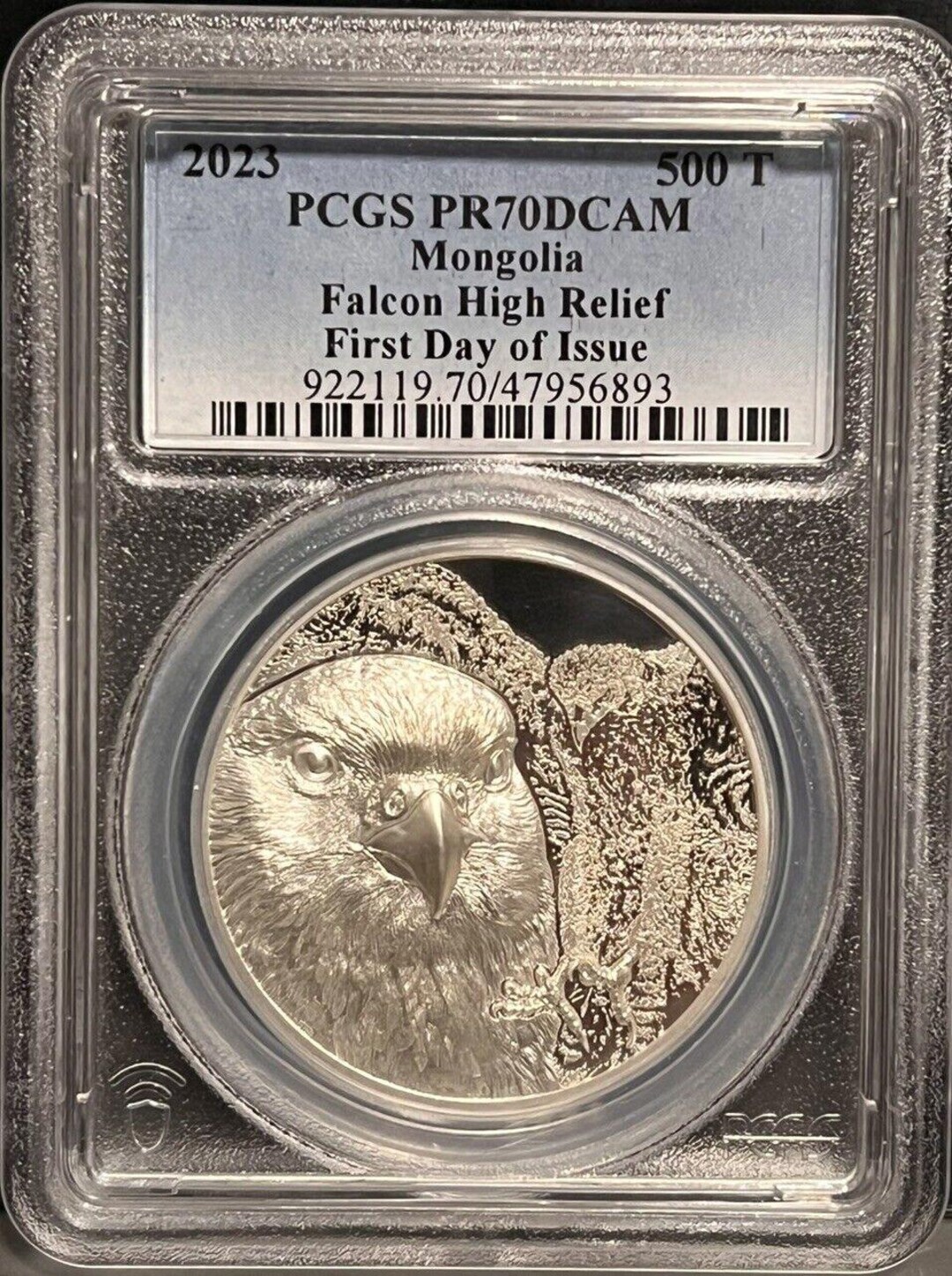 2023 Mongolia 500t Falcon High Relief Coin • First Day of Issue Label ...