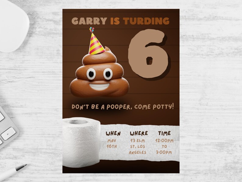 Editable Poop Emoji Birthday Invitation Template – Printable & Animated ...