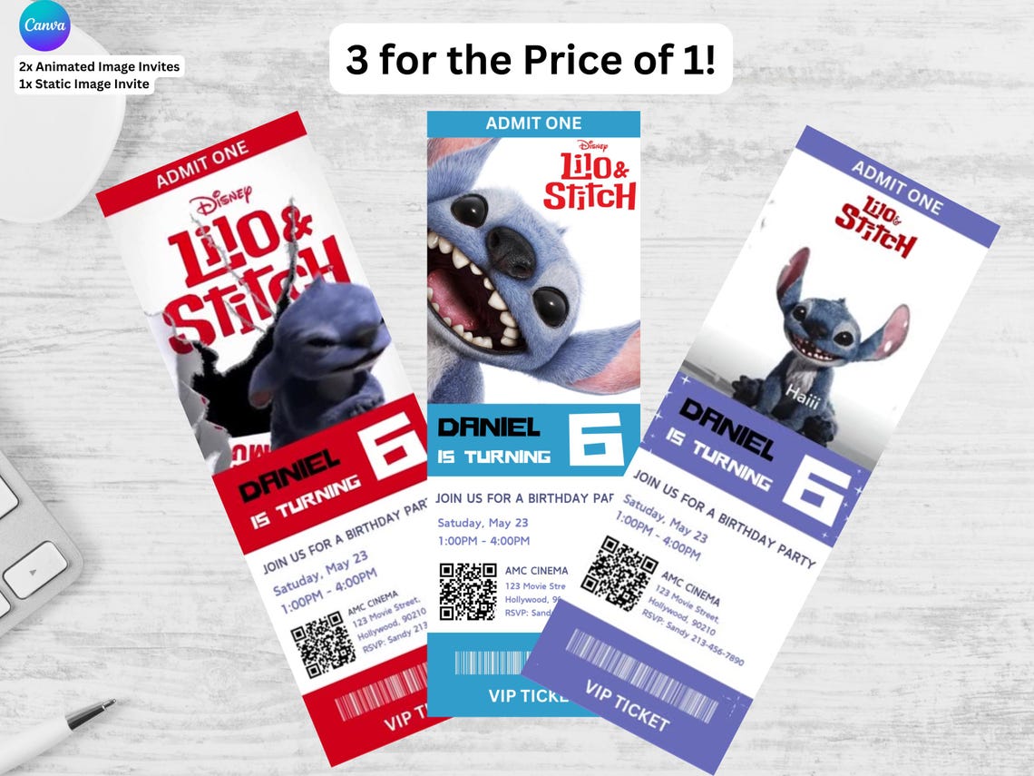 Editable Lilo & Stitch 2025 Movie Ticket Style Kids Birthday Invite ...