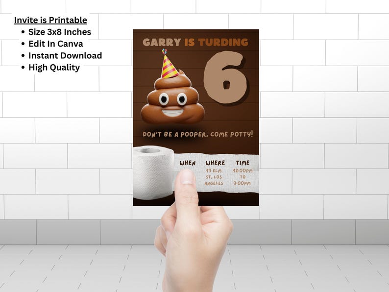 Editable Poop Emoji Birthday Invitation Template – Printable & Animated ...