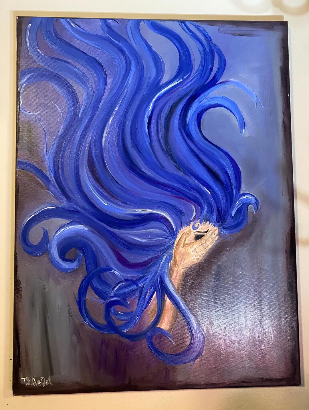 Original Crying Blue Haired Woman Painting - Etsy