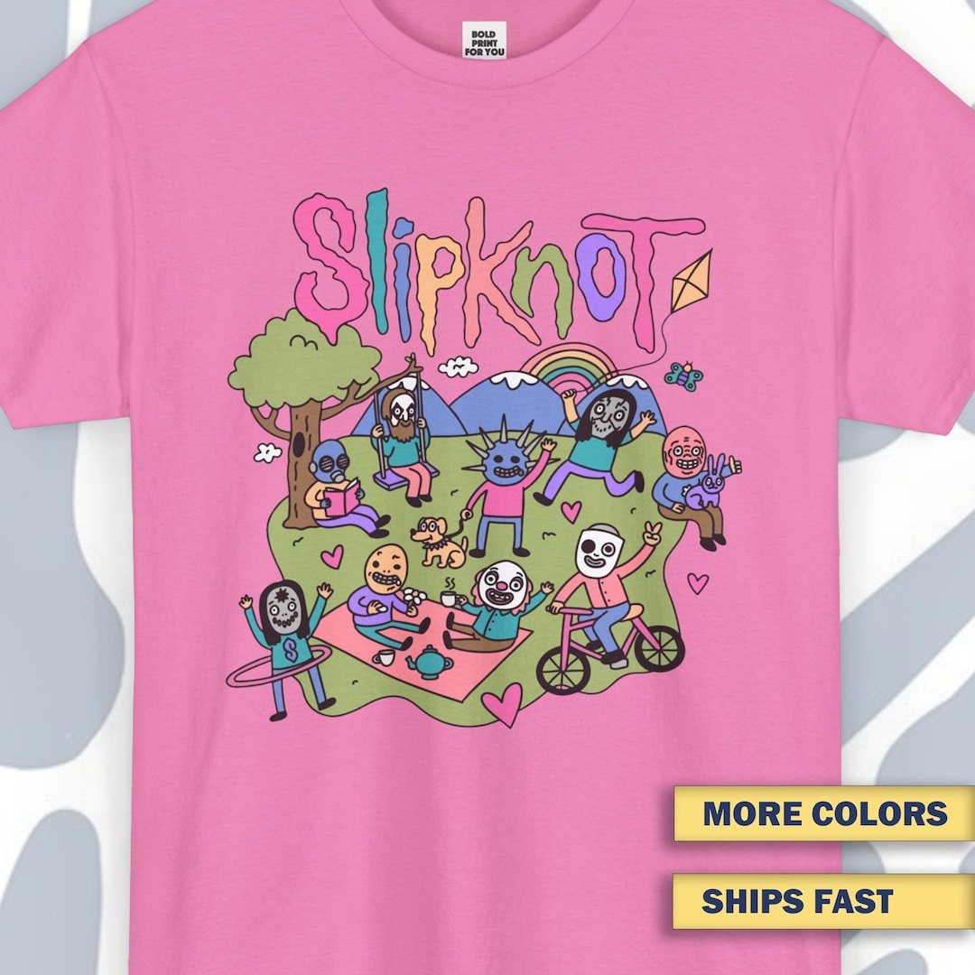 T-shirt Slipknot, Funny Vintage Pink Tee, Slipknot Retro Shirt, Casual ...