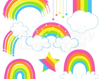 Rainbows Clipart Scrapbook printables Vector Rainbow and | Etsy