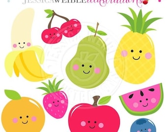 Kawaii Fruit Clipart Cute Fruit Clip Art Food clipart | Etsy