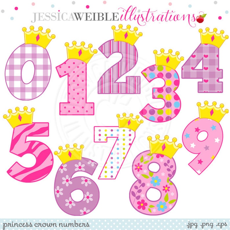 Princess Crown Numbers Cute Digital Clipart Commercial Use Unicorn
