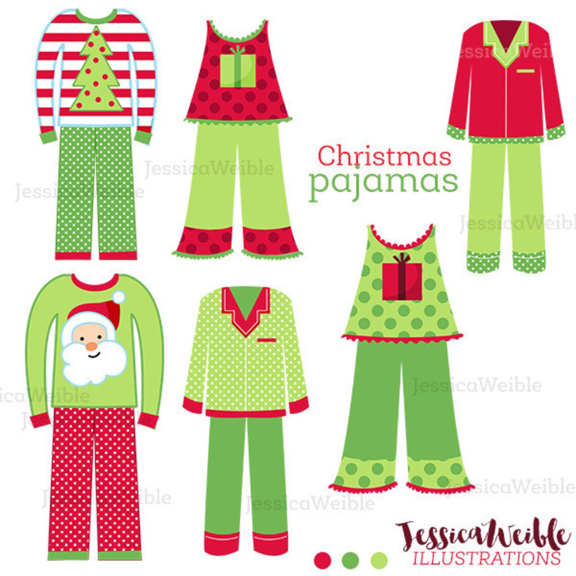Christmas Pajamas Cute Digital Clipart Christmas Clip art | Etsy