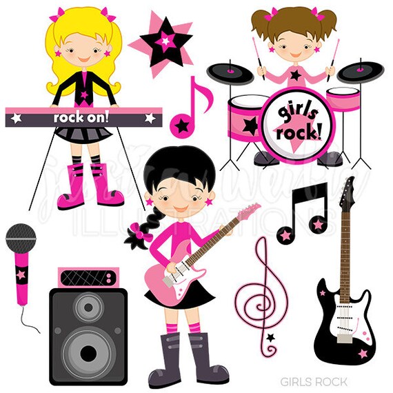 Girls Rock Cute Digital Clipart Commercial Use OK Rockstar | Etsy