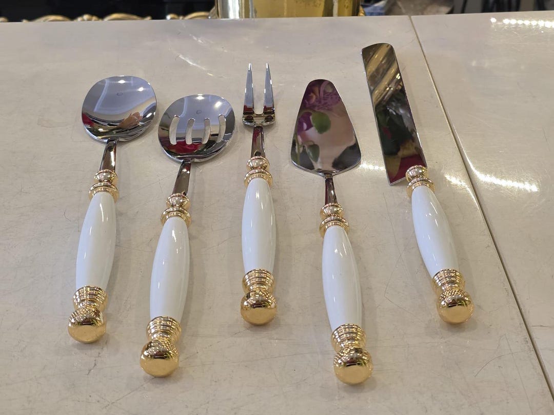 5 Piece Gold Utensil Set for Elegant Dining and Serving - Etsy