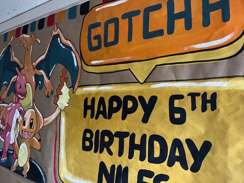 Handpainted Kraft Paper, Birthday Banner, Pokemon, - Etsy