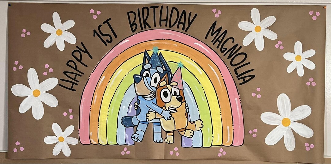 Custom Hand Painted Birthday Banner, Bluey Inspired Birthday, Kraft ...