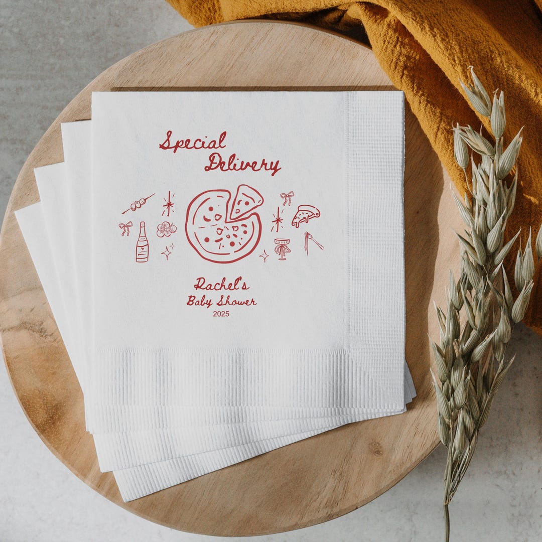 Special Delivery Baby Shower Napkins Custom Pizza Theme Baby Shower ...