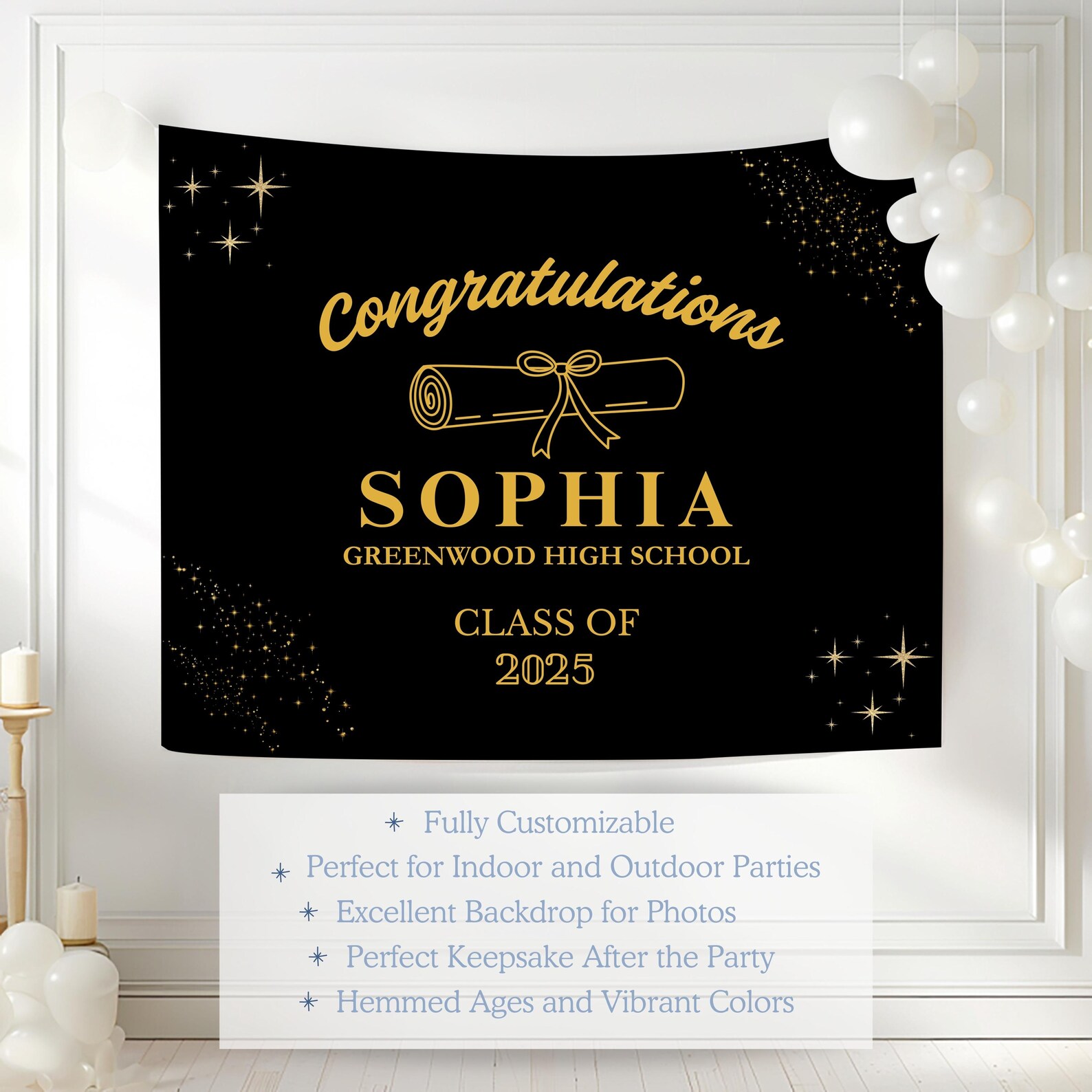Graduation Backdrop 2025, Custom Class of 2025 Graduation Party Banner ...