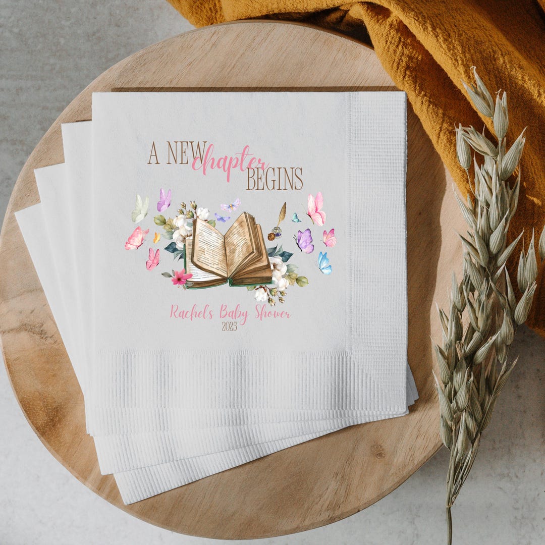 A New Chapter Begins Baby Shower Napkins Custom Book Theme Baby Shower ...