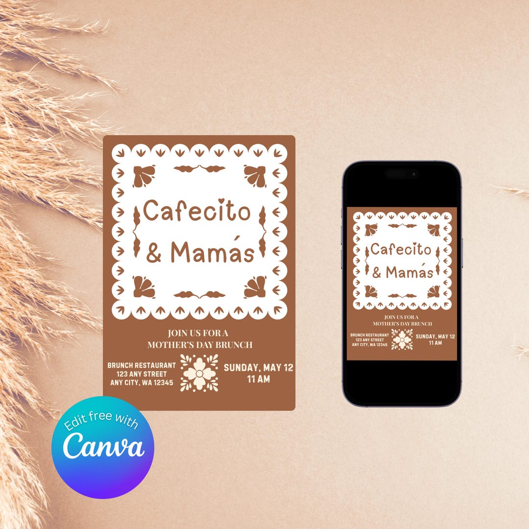 Cafecito & Mamás Mother's Day Invitation: Elegant Barro Talavera (canva ...