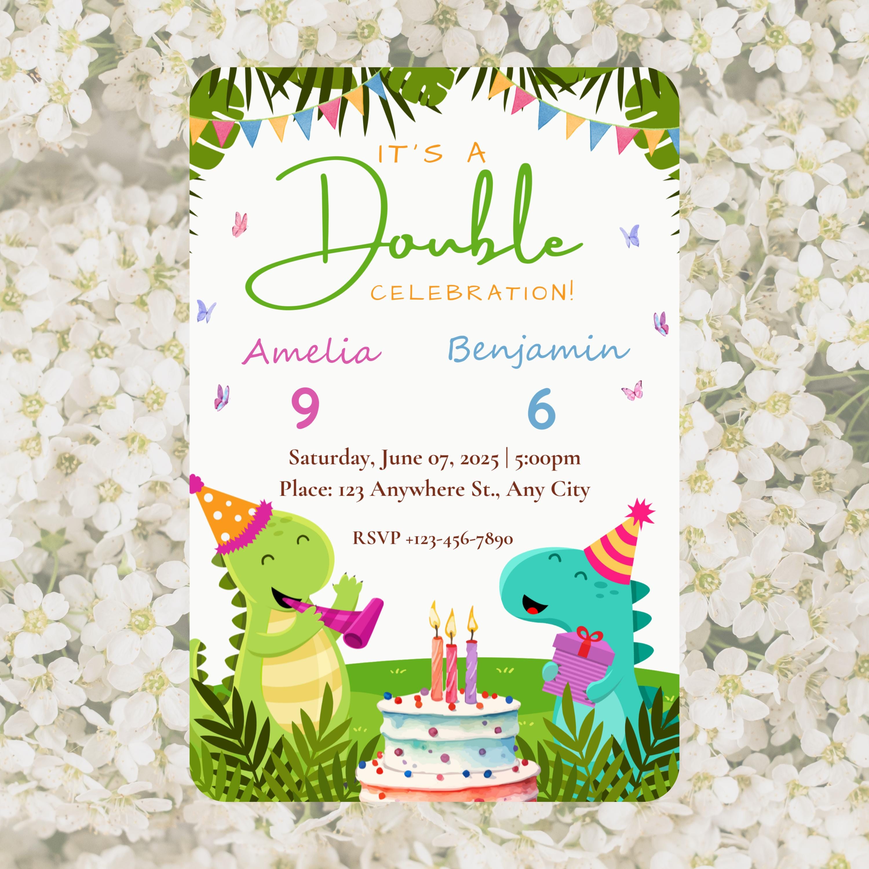 Editable Double Birthday Invitation Template: Sibling Party, Canva ...