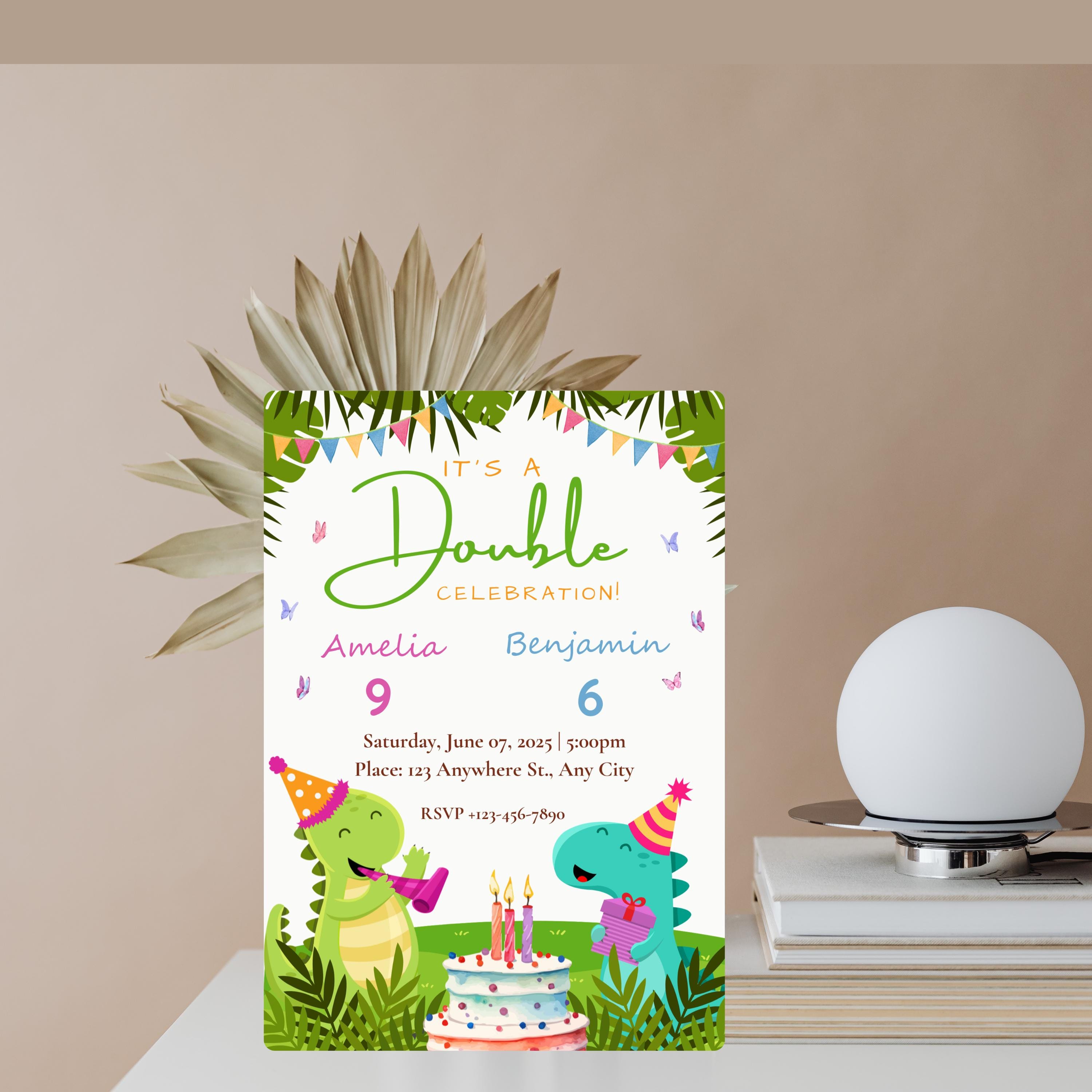 Editable Double Birthday Invitation Template: Sibling Party, Canva ...