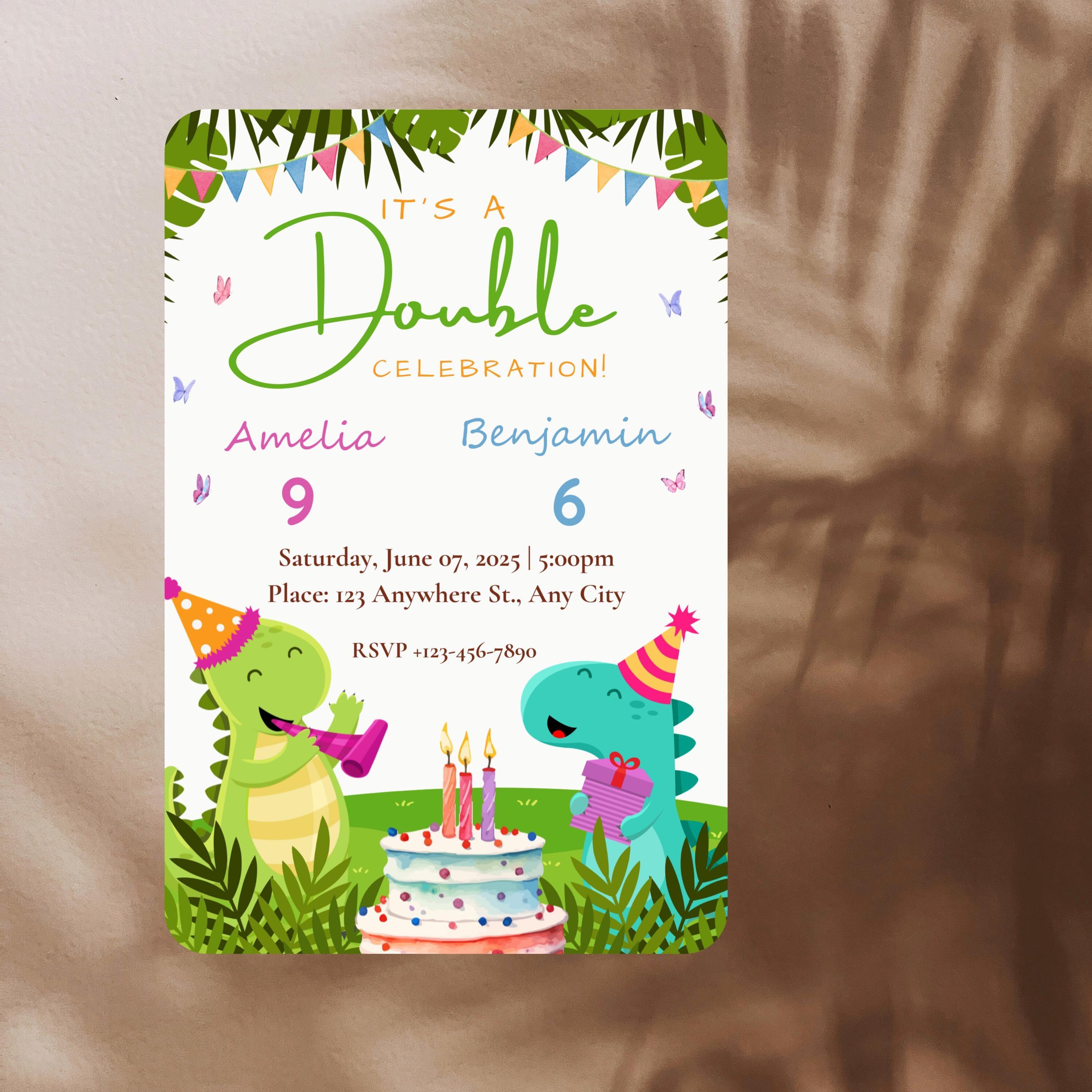 Editable Double Birthday Invitation Template: Sibling Party, Canva ...