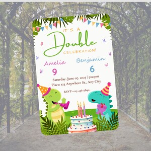 Editable Double Birthday Invitation Template: Sibling Party, Canva ...