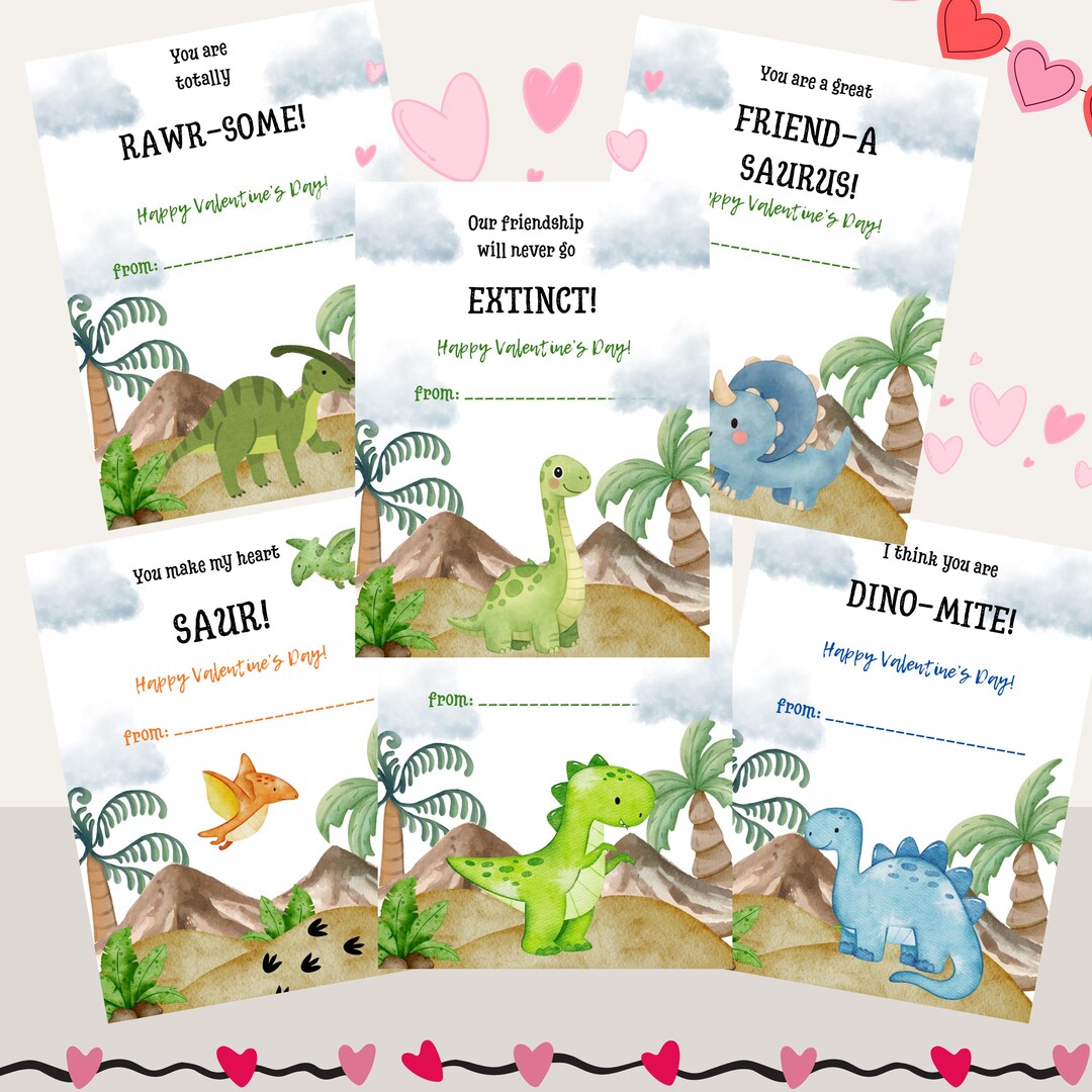 Printable Dinosaur Valentine Cards for Kids | Classroom Valentine ...