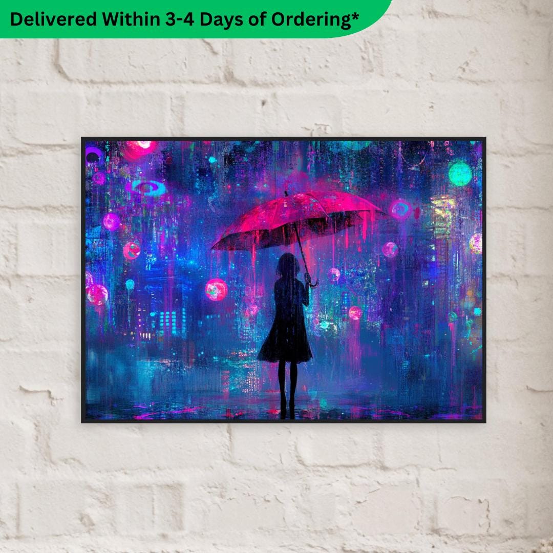 Cyber Rain - Cyberpunk Rain Art - Neon Night Cityscape - Futuristic ...
