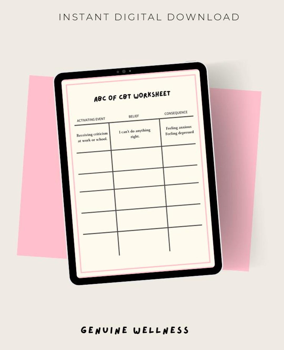 Abcs of CBT Worksheet | Printable Cognitive Behavioral Therapy ...