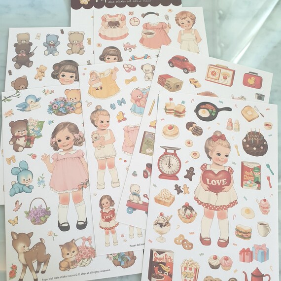 6 Sheets 4.3x7.4in Paper Doll Mate Stickers Paper Sticker - Etsy