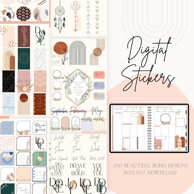 Boho Digital Stickers for Digital Planning, Goodnotes, Noteful, One ...