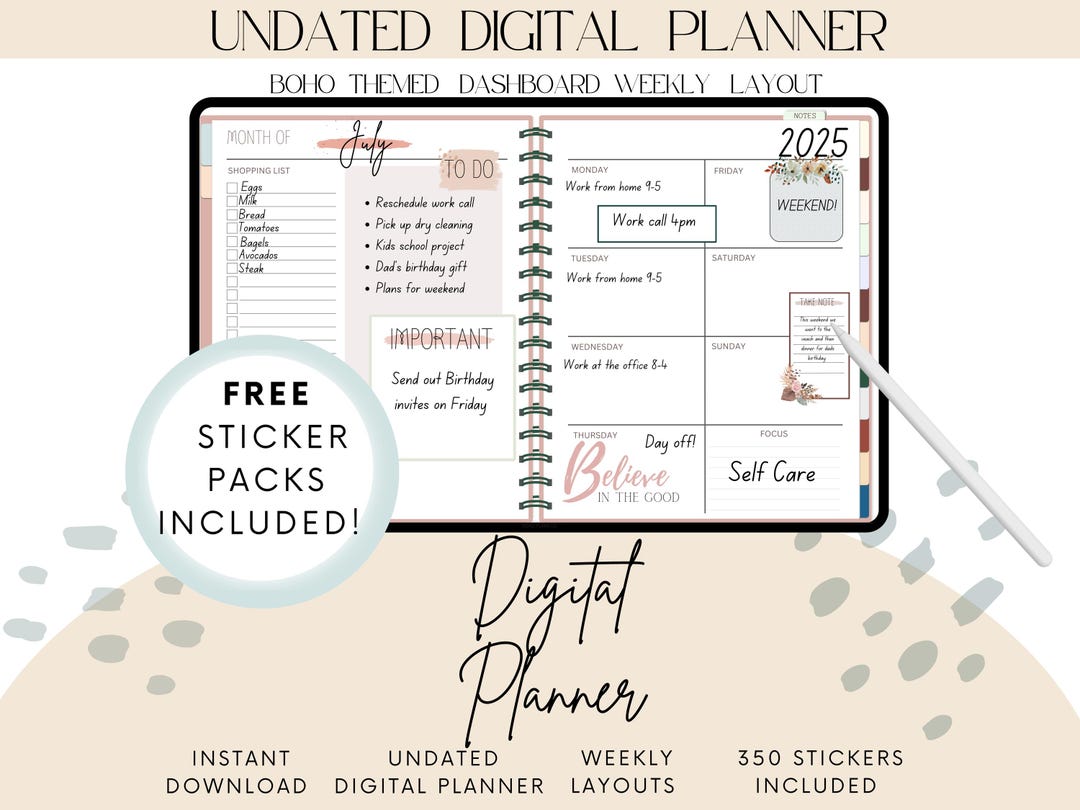 UNDATED Digital Planner Boho Aesthetic Planner Undated Goodnotes ...