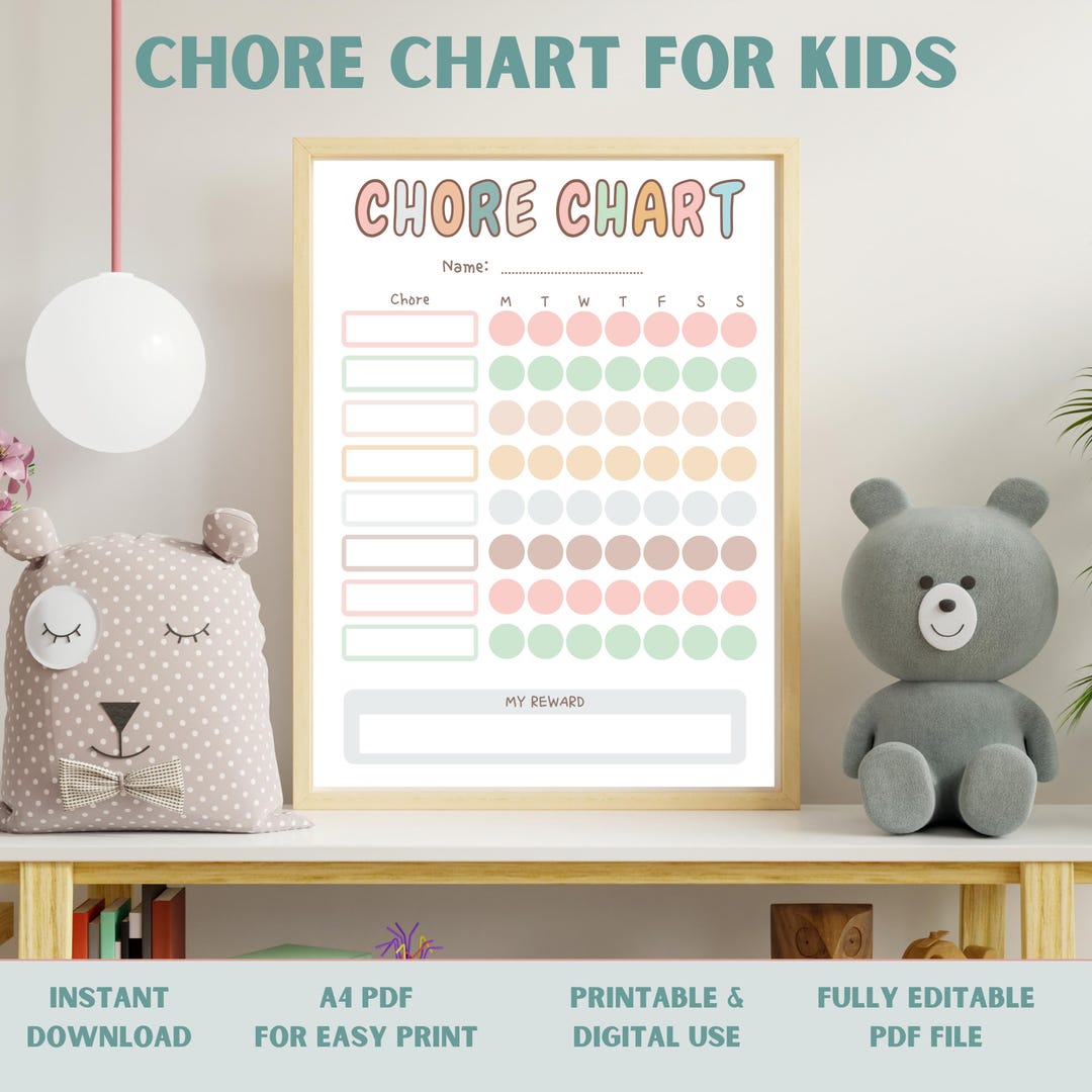 Editable Chore Chart for Kids Chore Chart Printable Chore Chart for ...