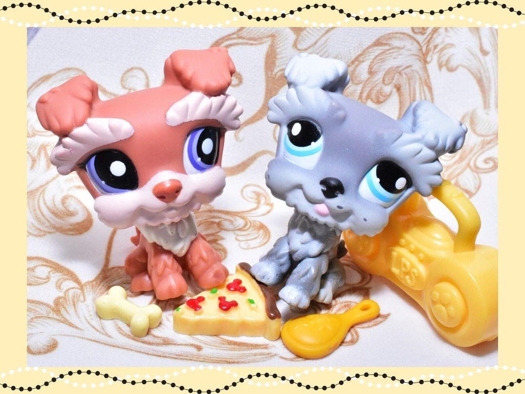 Authentic Littlest Pet Shop LPS Schnauzer #1393 #1795 Puppy Dog Twins ...