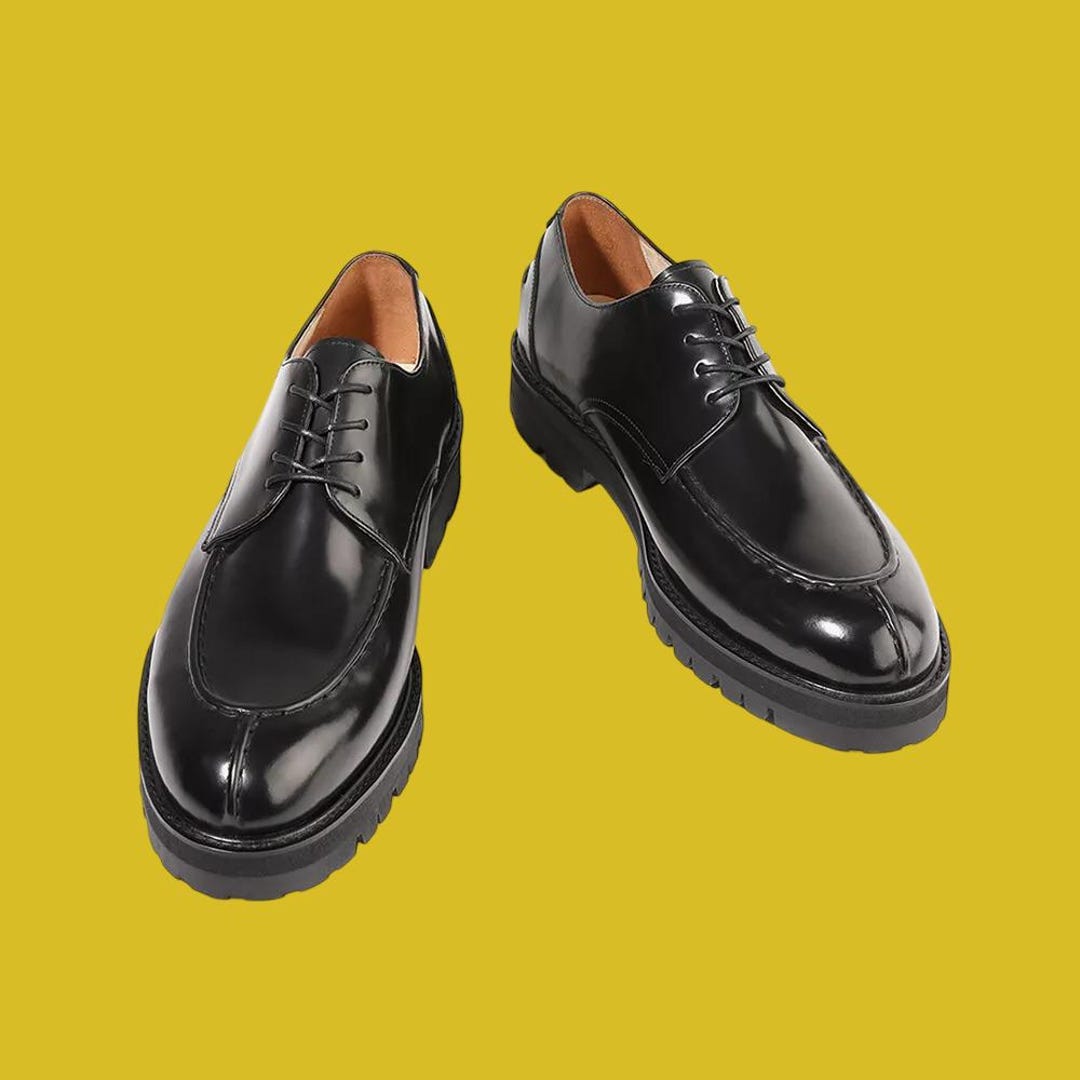 Men's Black Leather Split Toe Oxford Derby Shoes W/ Vibram Sole - Etsy