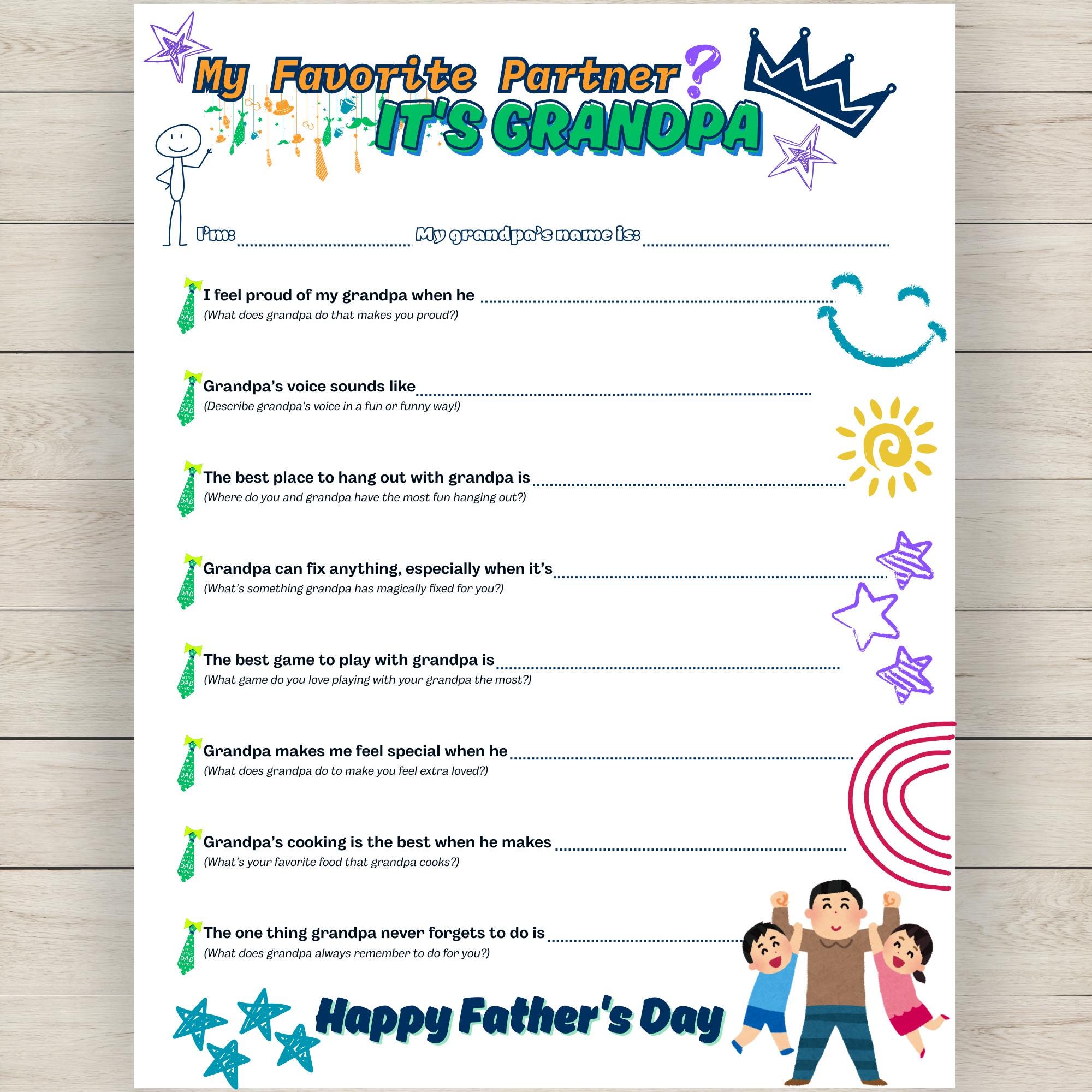 Printable Father's Day Questionnaire, Funny Gift for Dad or Grandpa ...