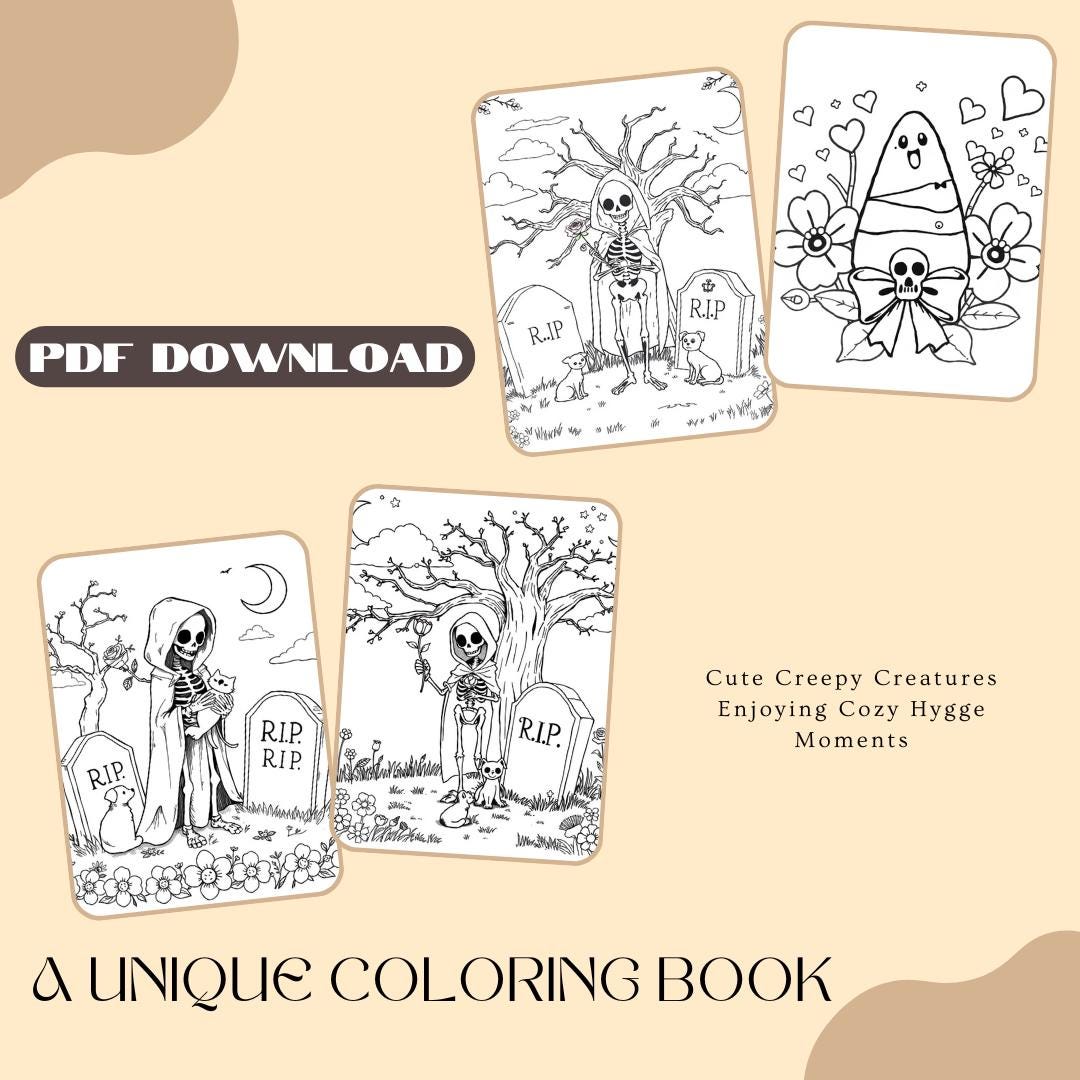 Cute & Spooky Coloring Book PDF Printable PNG Art Bold Halloween Ghosts ...