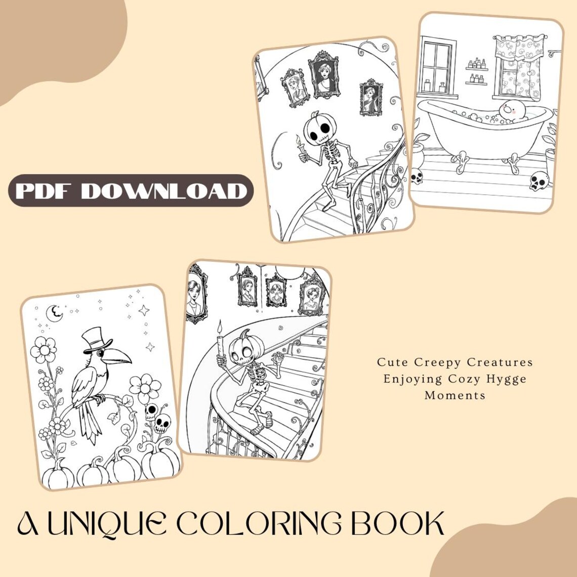 Cute & Spooky Coloring Book PDF Printable PNG Art Bold Halloween Ghosts ...