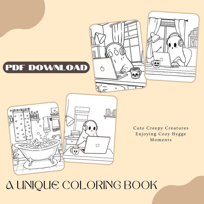 Creepy Cozy Coloring Book: Spooky & Sweet Hygge Creatures (digital ...