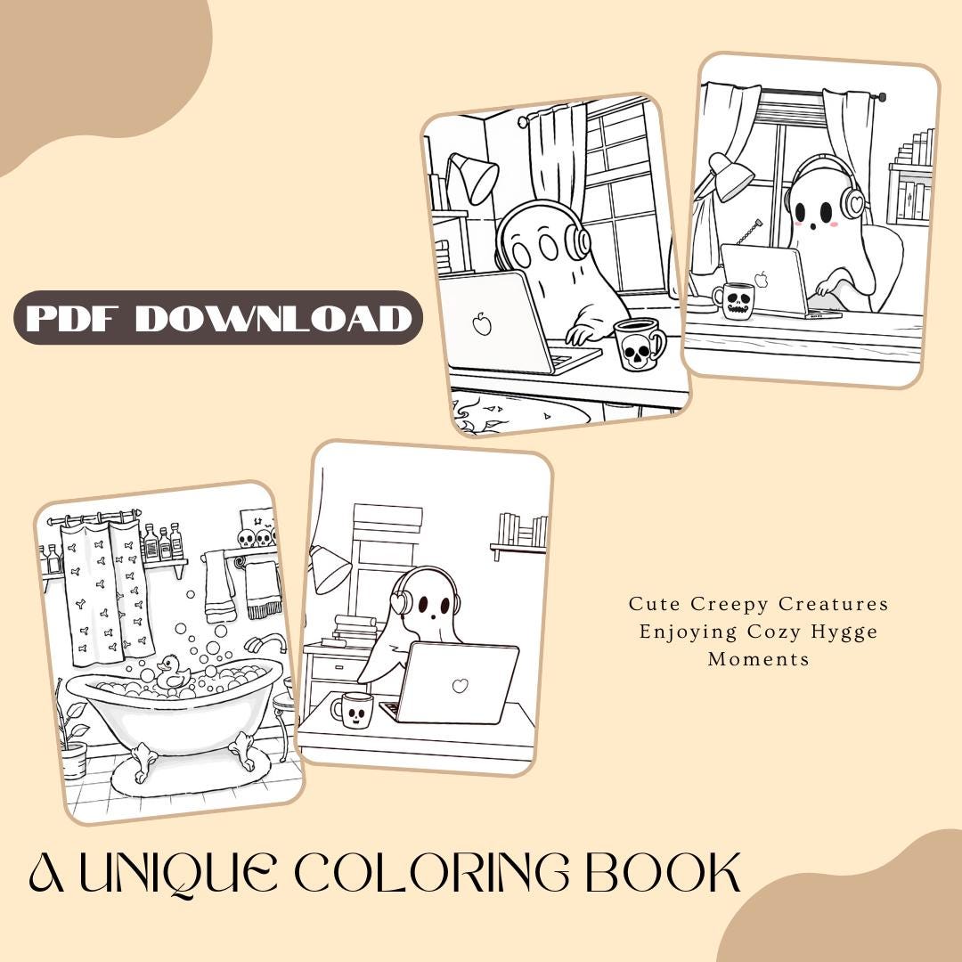Cute & Spooky Coloring Book PDF Printable PNG Art Bold Halloween Ghosts ...