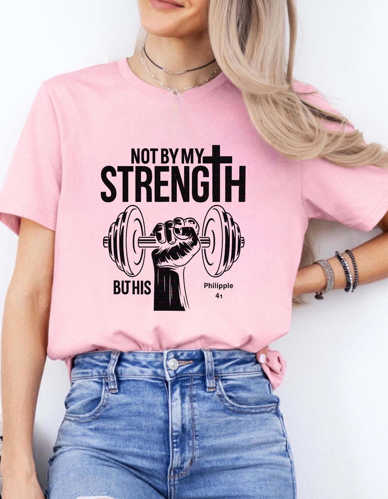 Christian Gym Shirt Not by My Strength but His Bible Verse Fitness ...