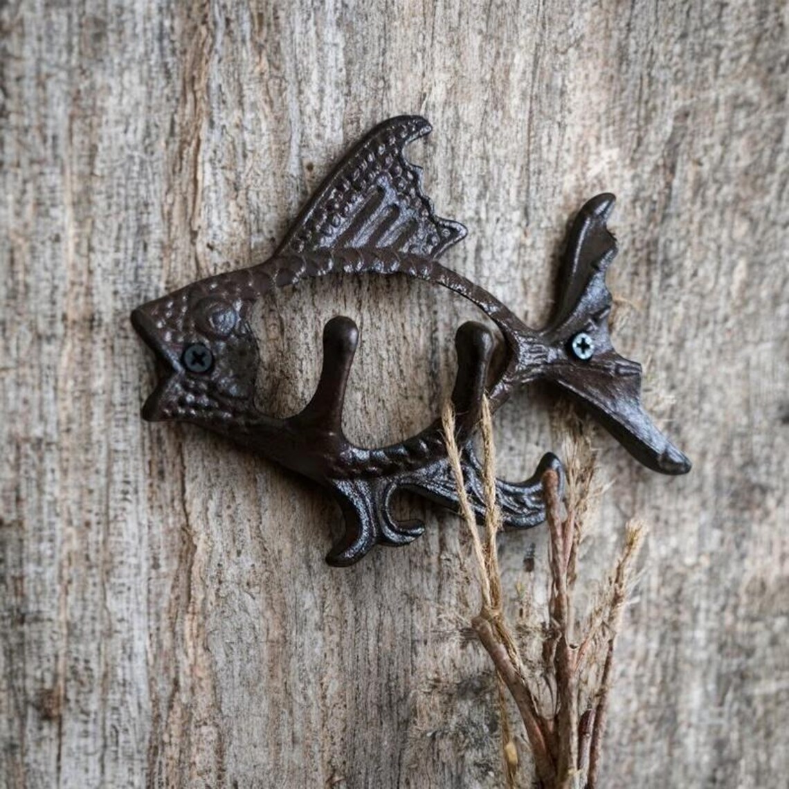 Rustic Cast Iron Fish Wall Hook for Home Decor, Decorative Key Hook or ...